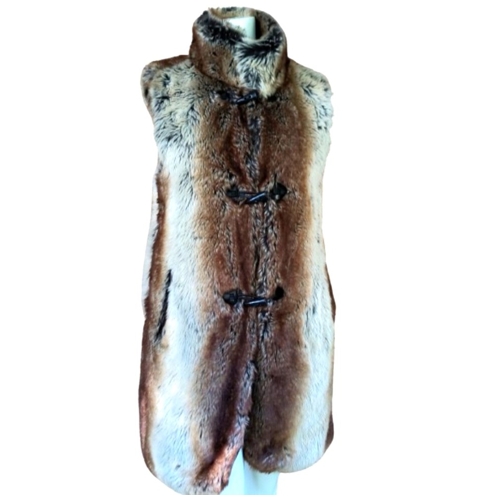 Tasha Polizzi Faux Fur Vest Coyote Reversible L/Xl Vi… - Gem
